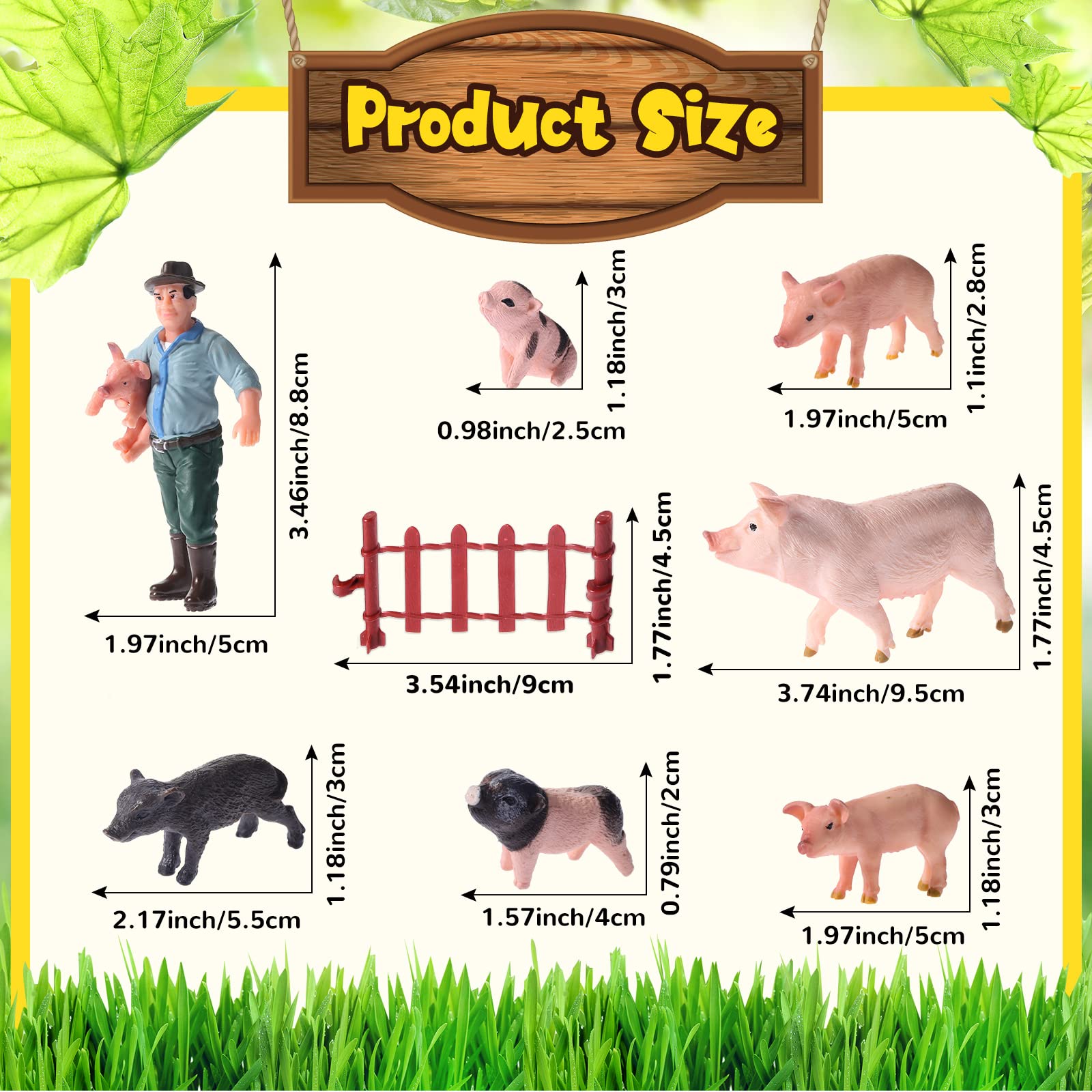 17 Pcs Realistic Farm Pig Animals Model Figure Toy Set Barn Farm Pig Figurines Collection Playset Mini Farm Figurines Plastic Pig Toy with Farm Keepers and Fence for Preschool Educational Props