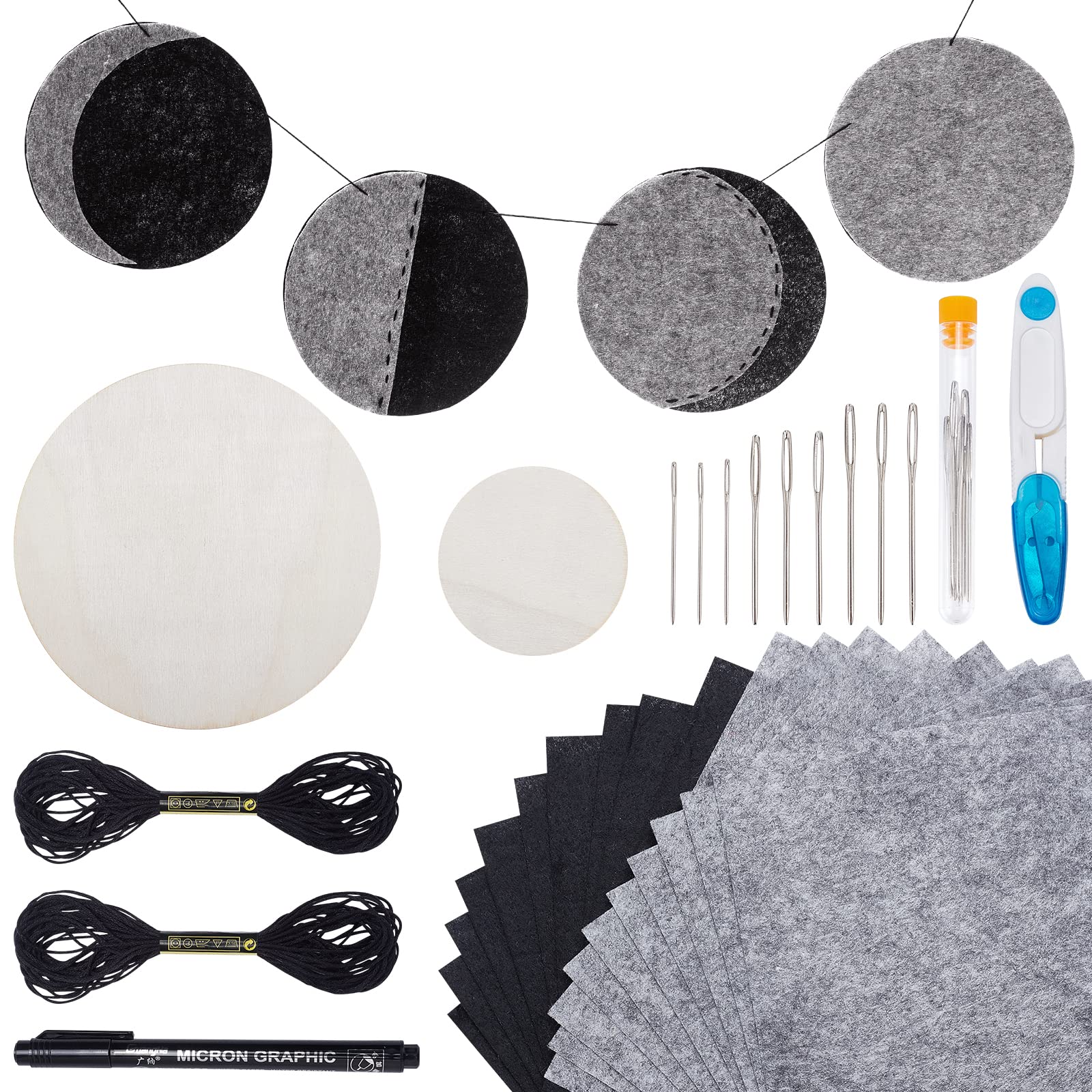 WEBEEDY Felt Moon Phase Banner Kit Phases of The Moon Sewing Kit Moon Phase Wall Hanging Moon Craft Set DIY Moon Wall Decor Art