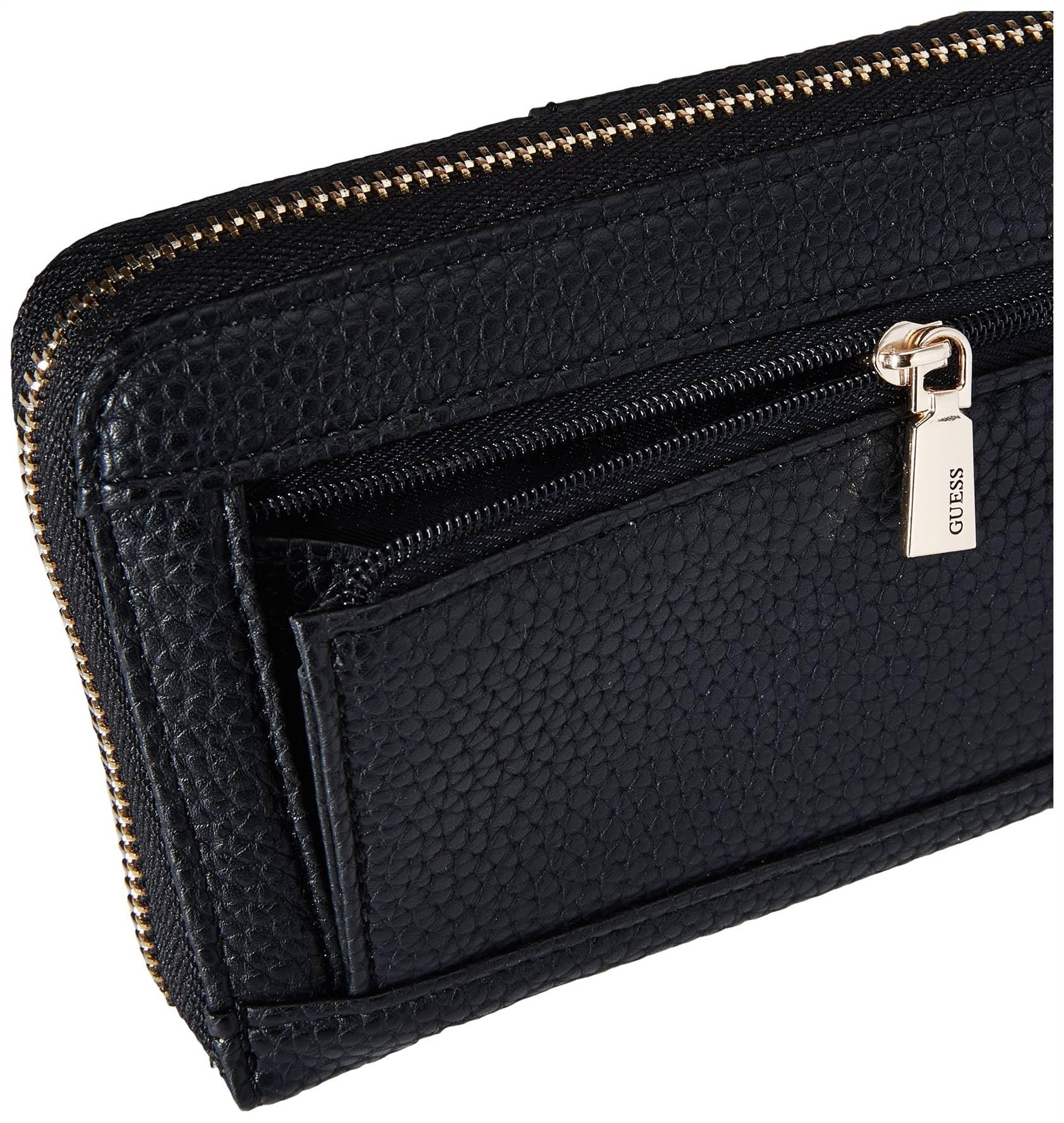 GUESS Womens Eco Brenton Large Zip Around wallet, Black, One Size US