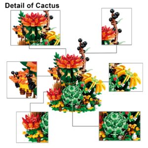 QARULUS Flower Bouquet Building Kit Flowers Botanical Collection DIY Plants Bonsai Tree Friends Sets Adult Building Blocks Set Christmas New Year Birthday Gift for Girls Mom Women Girlfriend(Cactus)