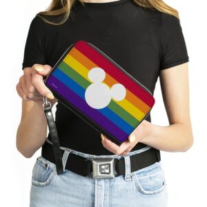 Buckle-Down PU Zip Around Wallet Rectangle Mickey Mouse Pride Ears Icon Rainbow Stripe Multi Color