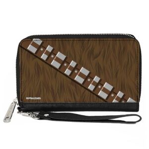 buckle-down star wars wallet, zip around, star wars chewbacca character body close up brown, vegan leather