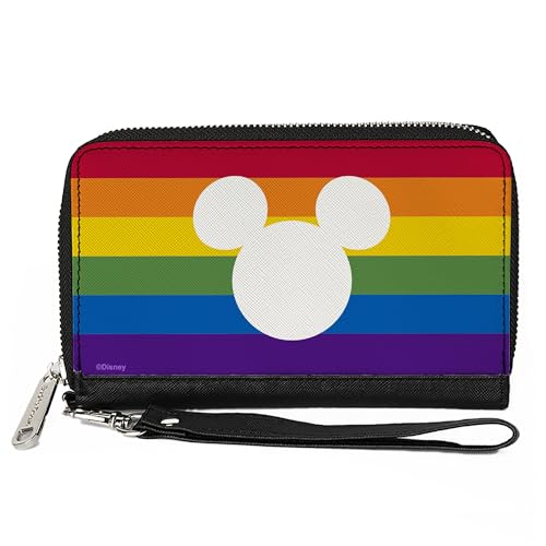 Buckle-Down PU Zip Around Wallet Rectangle Mickey Mouse Pride Ears Icon Rainbow Stripe Multi Color