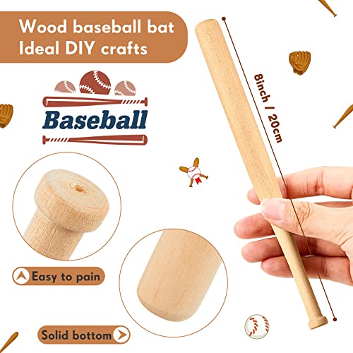 Juexica 6 Pcs 8 inches Mini Baseball Bat Unfinished Small Wooden Bats Unpainted Wood Baseball Bats for Painting Keychain Action Figures DIY Craft Projects Ball Sports Party Favors