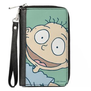 nickelodeon wallet, zip around, rugrats tommy pickles face close up seafoam green, vegan leather