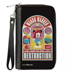 animaniacs wallet, zip around, animaniacs wakko warner appetite for destruction pose black, vegan leather