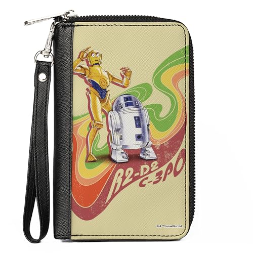 Buckle-Down PU Zip Around Wallet Rectangle Star Wars C3PO and R2D2 Wave Pose Tan Multi Color