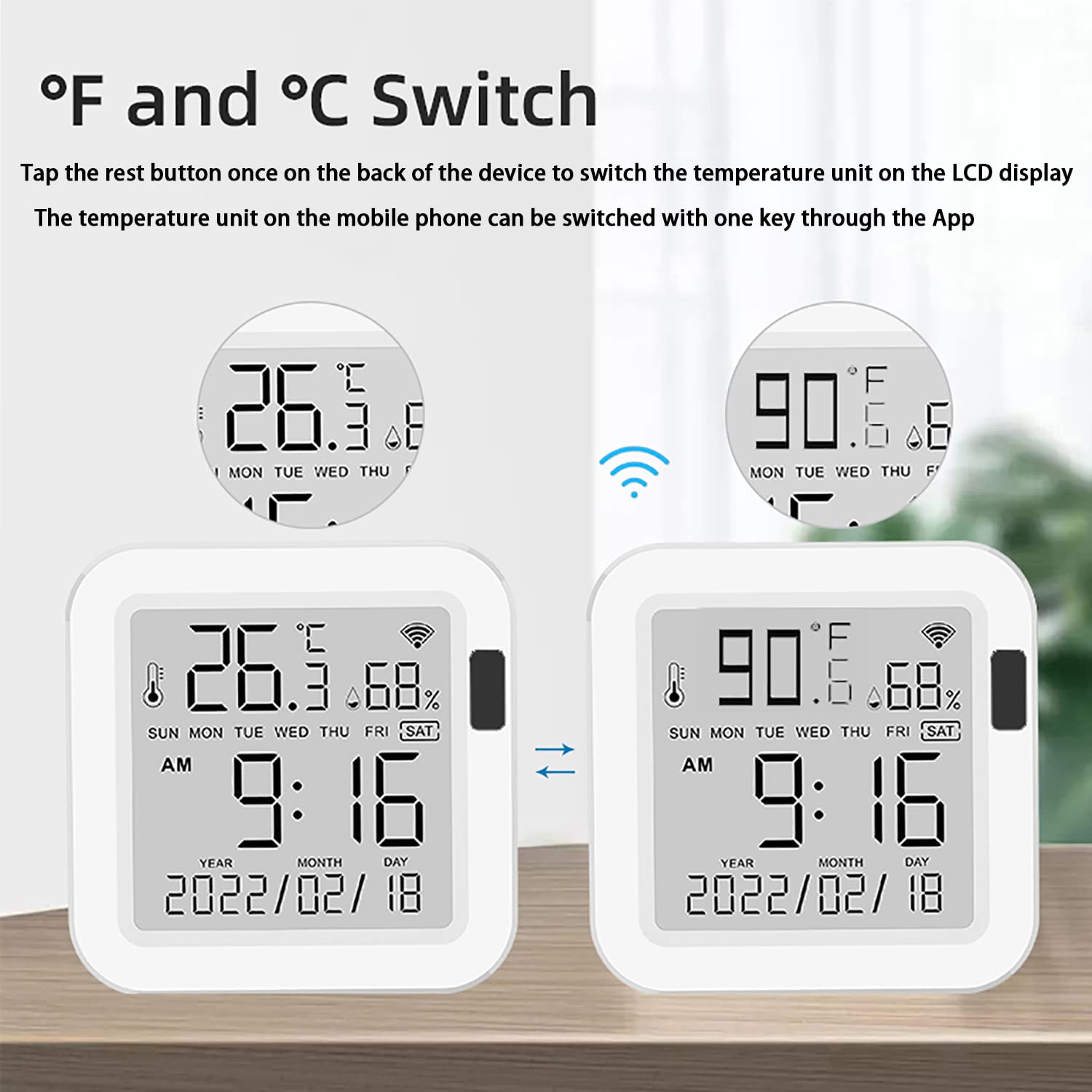 WiFi Temperature Humidity Monitor: Upgraded Smart Temperature and Humidity Sensor with Large Backlit LCD Screen & App Alerts, Indoor Thermometer Hygrometer Compatible with Alexa Google Assistant