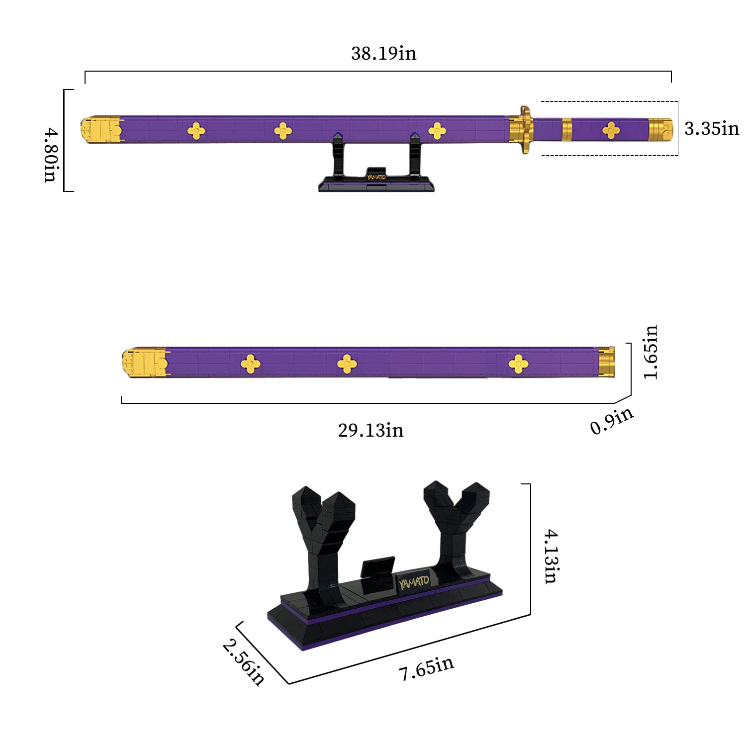 CHUANGPIN Zoro Anime Swords Building Set Compatible with Lego,Roronoa Zoro Yamato Sword with Scabbard and Bracket,Handmade Purple Yama Enma Katana Toy Building Set for Adults