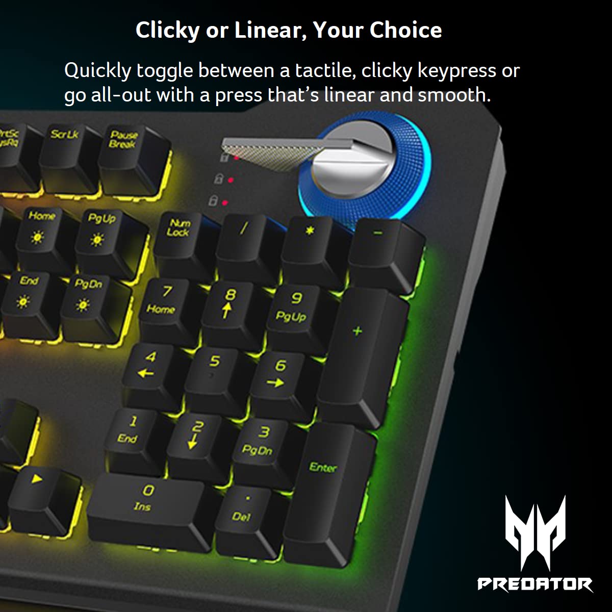 Acer Predator Aethon 700 Gaming Keyboard: Clicky or Linear - Your Choice | Per-Key 16.8M RGB Colors Backlighting | Programmable | Dedicated Media Keys & Dial | 100% Anti-Ghosting | Magnetic Wrist Rest