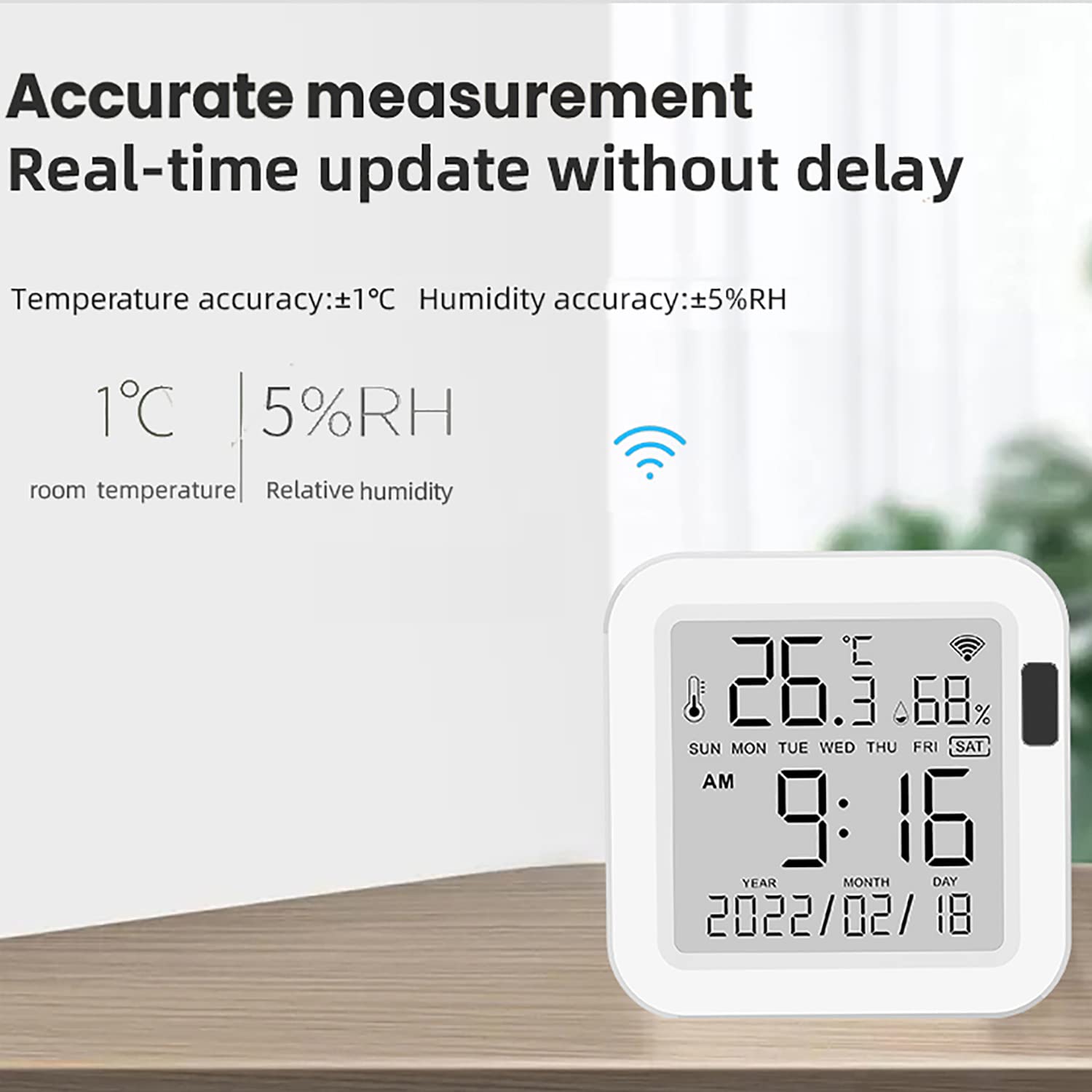 WiFi Temperature Humidity Monitor: Upgraded Smart Temperature and Humidity Sensor with Large Backlit LCD Screen & App Alerts, Indoor Thermometer Hygrometer Compatible with Alexa Google Assistant