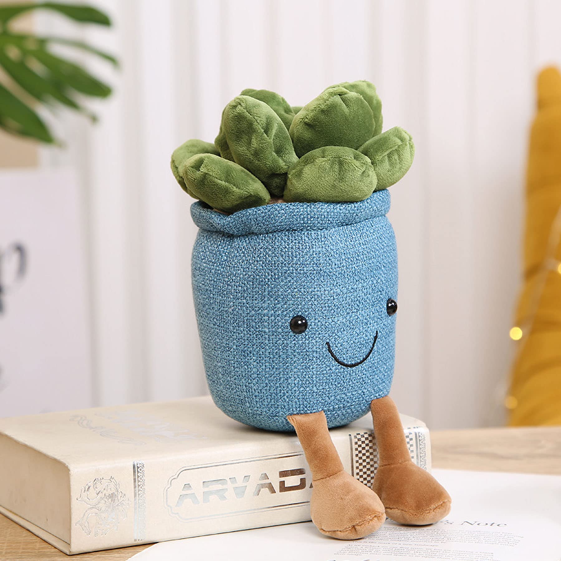 FAVOSTA Cute Succulents Plush Toy, 9.8'' Potted Plant Stuffed Plush, Soft Fluffy Succulents Throw Pillow, Plush Toy for Kids Girls (Blue - Succulent, 25cm/9.8inch)