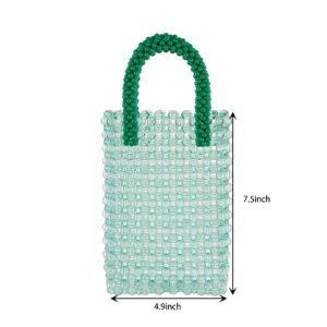 YUSHINY Women Transparent Acrylic Beaded Top-Handle Clutch Vertical Evening HandBag for Wedding Party (Green)