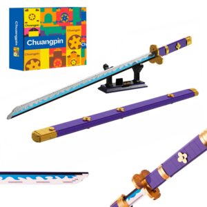 chuangpin zoro anime swords building set compatible with lego,roronoa zoro yamato sword with scabbard and bracket,handmade purple yama enma katana toy building set for adults