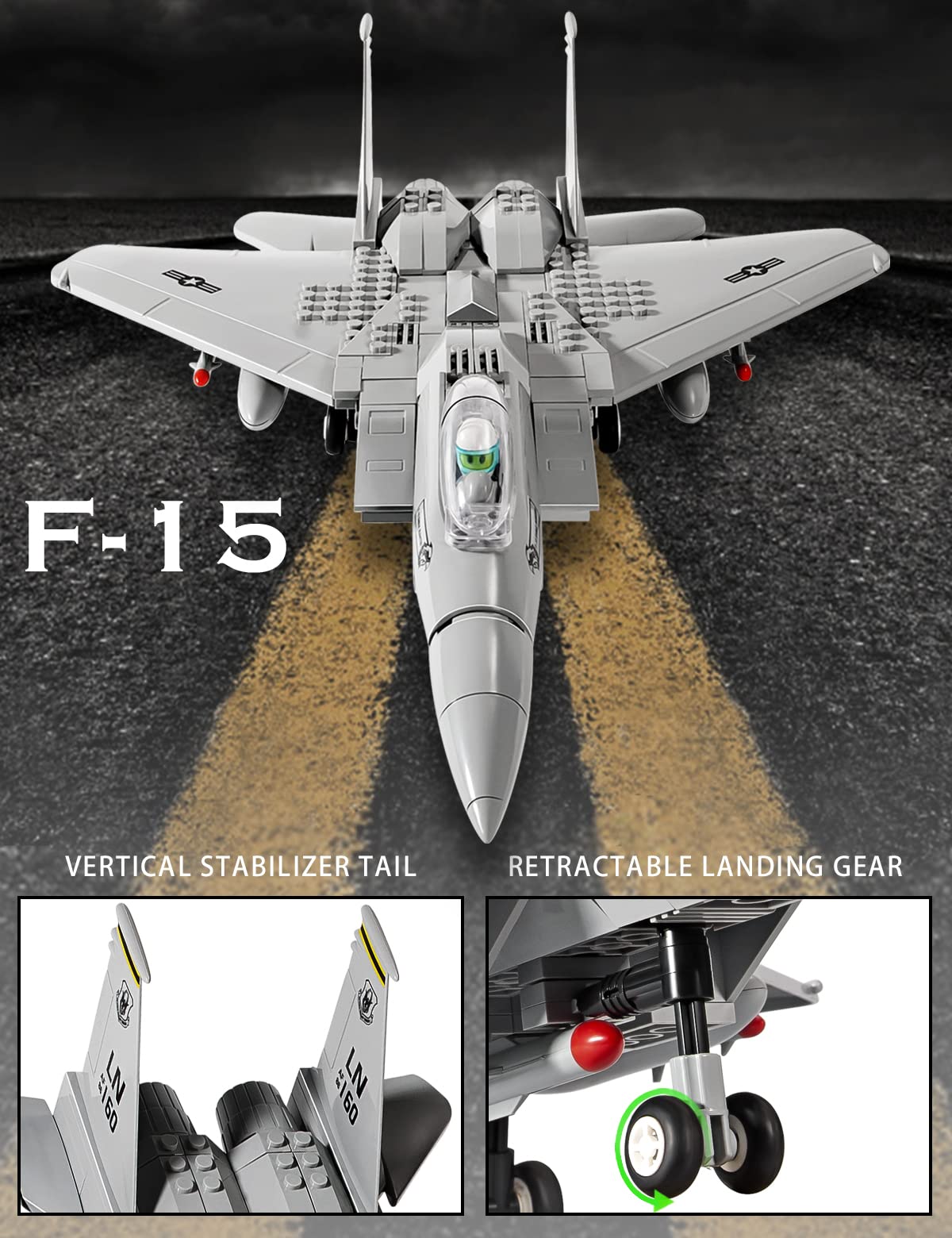 SEMKY Military F-15 Eagle Fighter Jet Air Force Building Block Set (262 Pieces) Toys Gifts for Military Fans and Kid