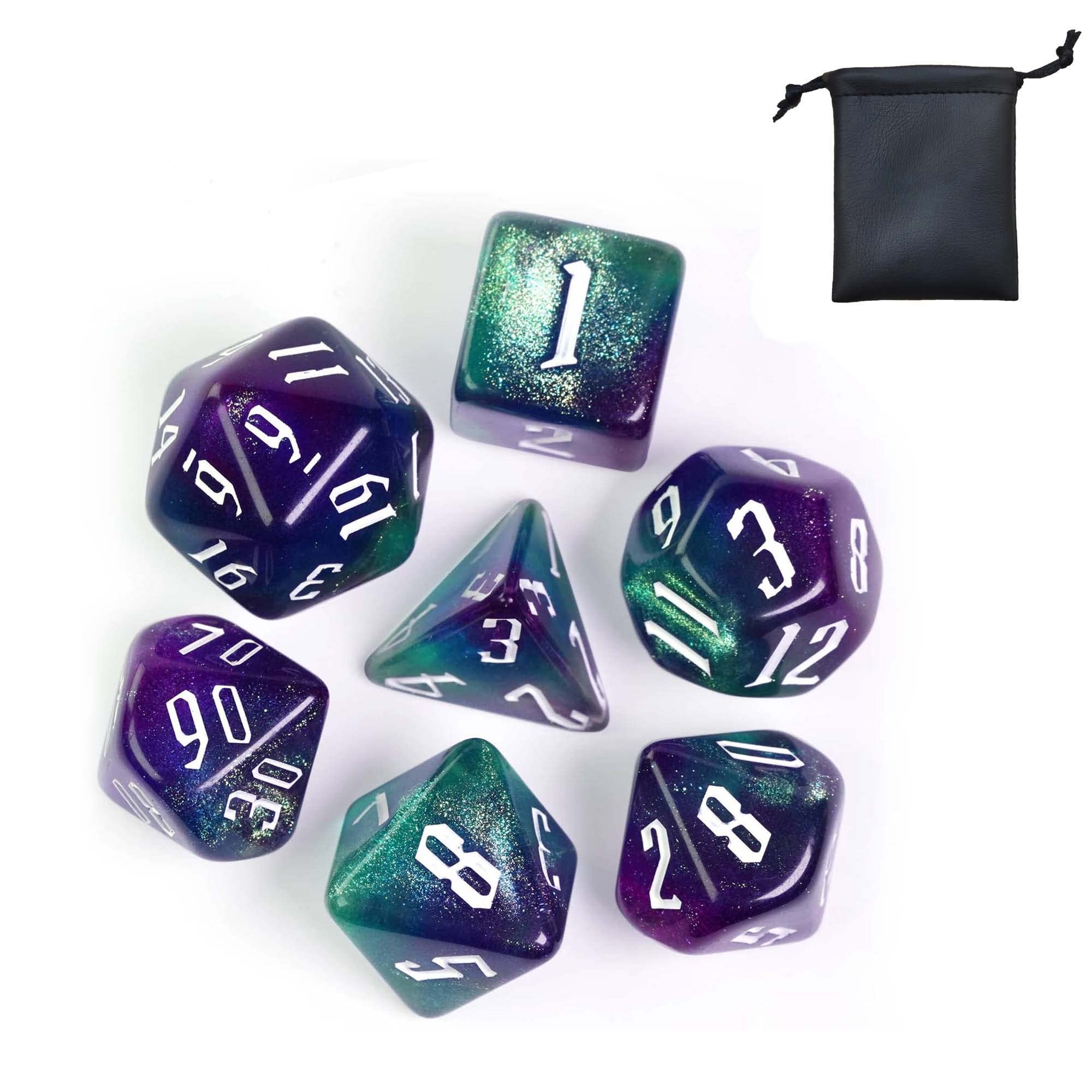 KSNDie Polyhedral DND Dice Set for Dungeon and Dragons, 7-Die D&D Dice Sets for RPG Role Playing Games,d and d, Purple Mix Blue Green Nebula Dice