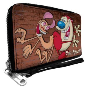 nickelodeon wallet, zip around, the ren and stimpy show booty bump pose brick wall browns, vegan leather