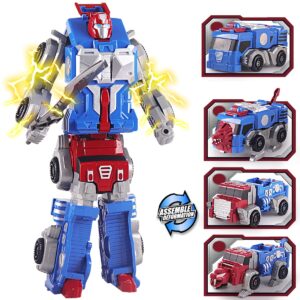 quercitron cars robot transform toys for 3 4 5 6 7 year boys kids, action figure rescue bots, magnetic assembly stem education build vehicles trucks, holiday birthday gift for toddler girls (blue)