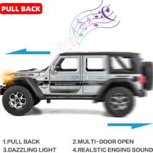 BDTCTK Off-Road 7 Door for Wrangler Diecast Toy Car Model, 1/22 Scale Metal Alloy Vehicle for Kids Boys Girls Adults, Doors Open, Light and Sound, Gifts Gray