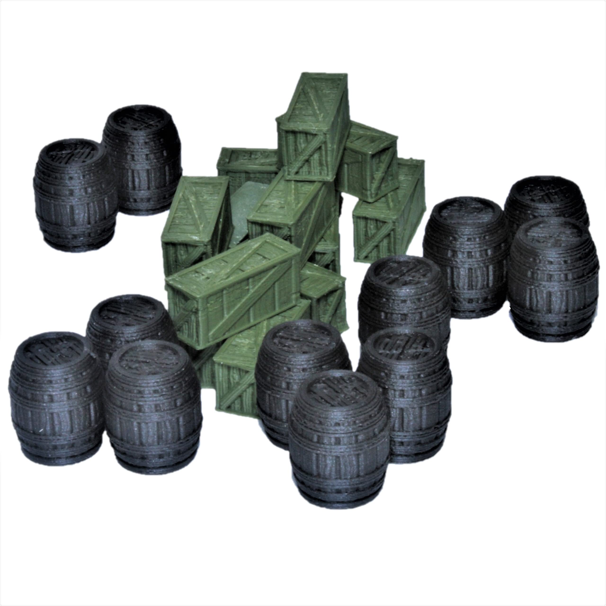 Extruded Gaming Green Armory Crates and Black Powder Barrels