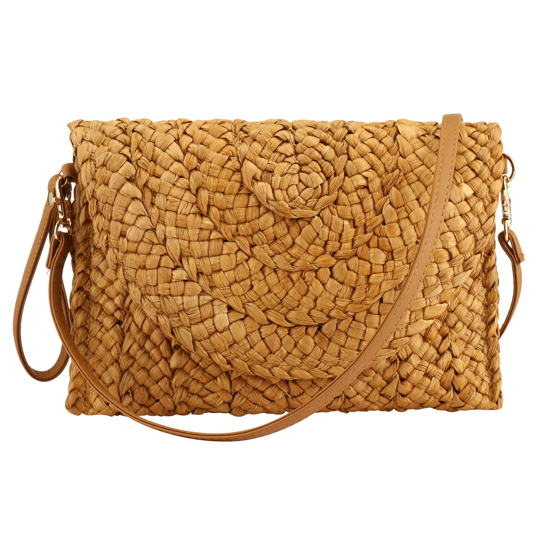 Weave Handbag,Straw Clutch Summer Evening Handbag Summer Beach Party Purse Woven Straw Bag Envelope (corn brown)