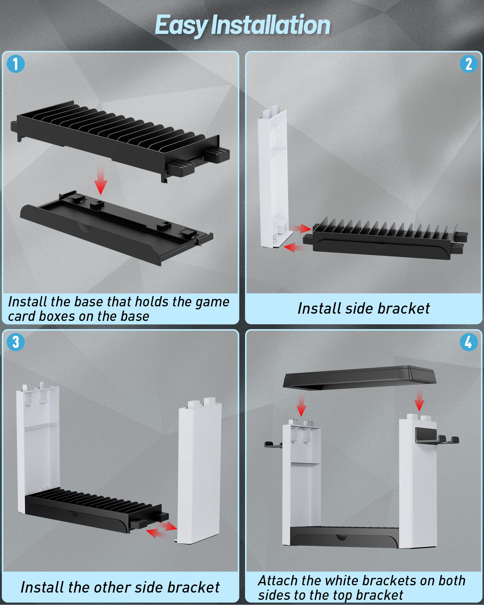 Switch Organizer with Controller Charging Station, ZAONOOL Charger Stand for Nintendo Switch & OLED Joycon, Pro Controller, Accessories Storage Tower for Games, TV Dock