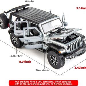 BDTCTK Off-Road 7 Door for Wrangler Diecast Toy Car Model, 1/22 Scale Metal Alloy Vehicle for Kids Boys Girls Adults, Doors Open, Light and Sound, Gifts Gray