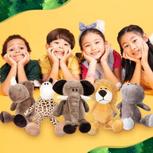 HyDren 10 Pcs Safari Stuffed Animals Plush Jungle Animal Toys for Girls Boys, Elephant Giraffe Lion Tiger Monkey Rhinoceros Zebra White Tiger Leopard Hippo for School Classroom Achievement Award