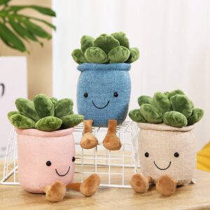 FAVOSTA Cute Succulents Plush Toy, 9.8'' Potted Plant Stuffed Plush, Soft Fluffy Succulents Throw Pillow, Plush Toy for Kids Girls (Blue - Succulent, 25cm/9.8inch)