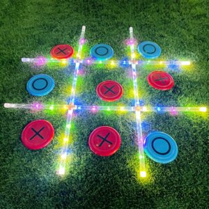 outdoor games giant tic tac toe games, yard lawn toss games with light, glow in dark backyard games for family adults and kids (3ft x 3ft)