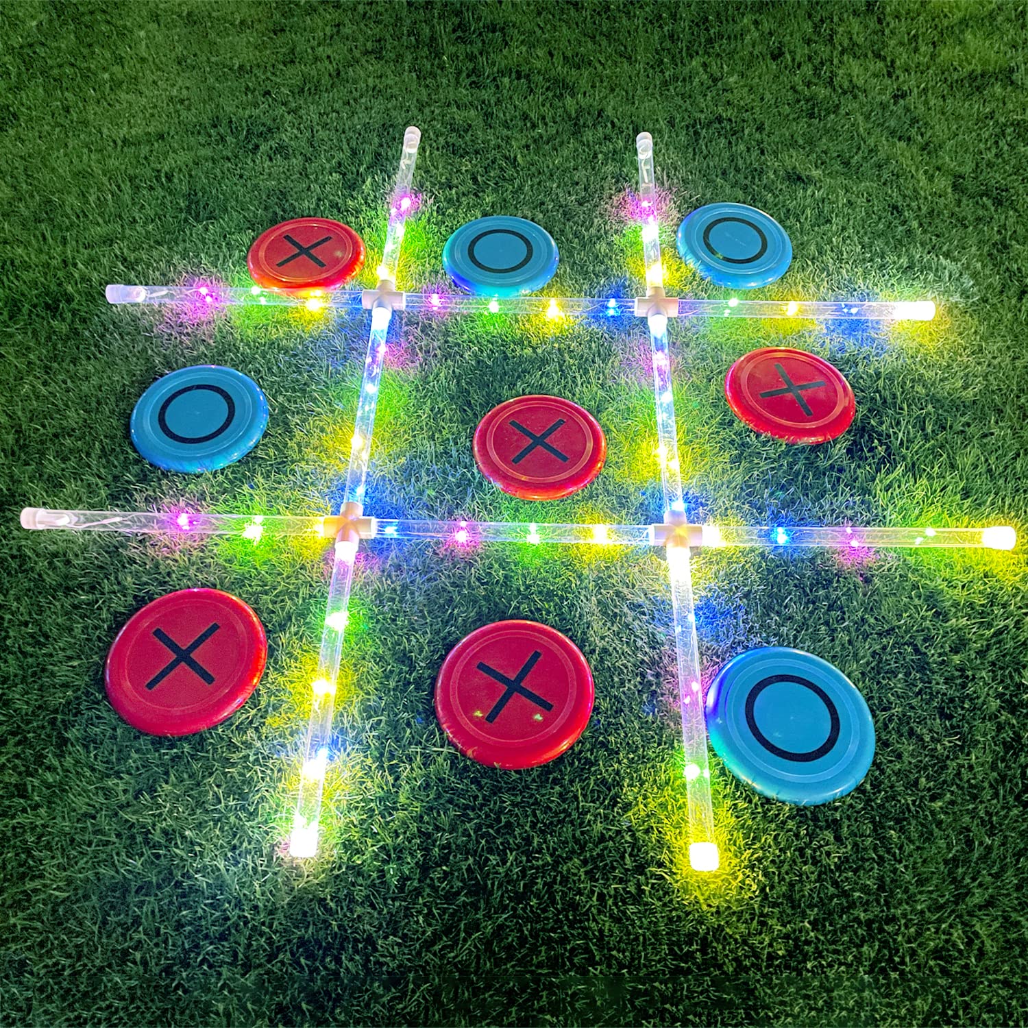 Outdoor Games Giant Tic Tac Toe Games, Yard Lawn Toss Games with Light, Glow in Dark Backyard Games for Family Adults and Kids (3ft x 3ft)