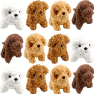 haconba 12 pack mini teddy dog plush stuffed puppy dog animal toy for pendant keychain baby shower birthday carnival prizes bag fillers, 4 colors (puppy dog color 1)