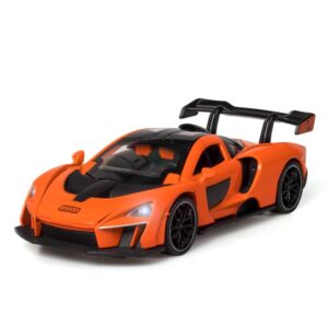 alloy collectible orange mclaren senna toy car model pull back vehicle diecast with lights and sound