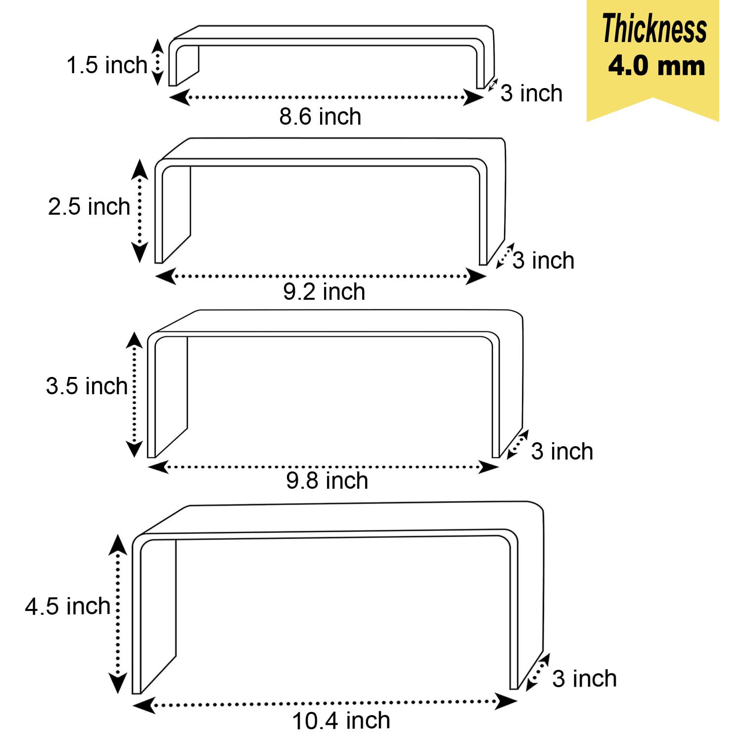 A+ DESIGN Acrylic Display Risers Suitable for Cupcake Retail Shoe Showcase Jewelry Funko Pop Figures (Black 4 Pack Set)