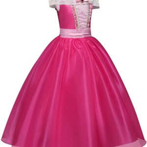 TSIZFXI Princess Costume Little Girls Pink Princess Dress Up Clothes Halloween Outfit with Accessorries 3-8Years(7-8Y/150cm,Pink)