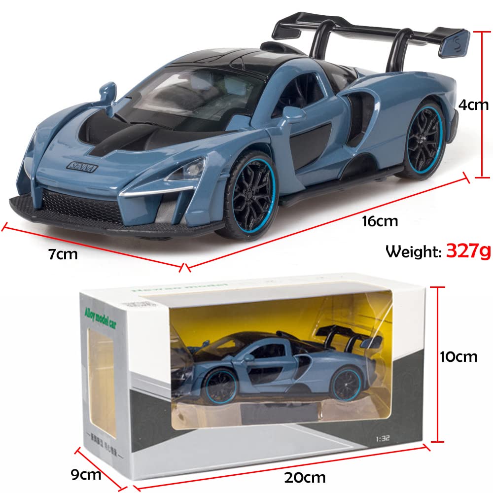 Alloy Collectible Blue McLaren Senna Toy Vehicle Pull Back DieCast Car Model with Lights and Sound