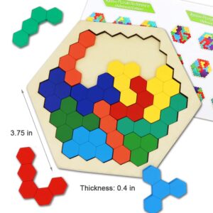 2 Pack Wooden Russian Blocks Puzzle + Hexagon Puzzles for Kids & Adults, Wooden Block Puzzle Intelligence Brain Teasers Toy Logic Game STEM Educational Gift for Children