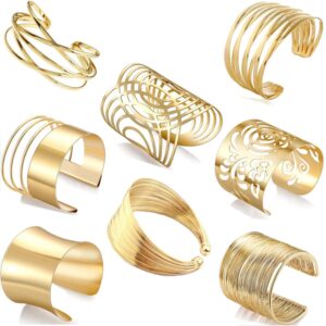 finzor 8 pcs cuff bangle bracelet for women open wide wire bracelets gold wrist cuff wrap bracelet(gold)