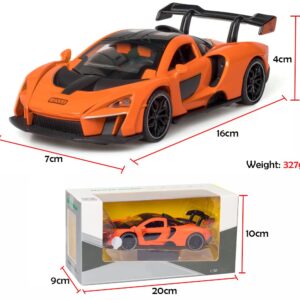 Alloy Collectible Orange McLaren Senna Toy Car Model Pull Back Vehicle DieCast with Lights and Sound