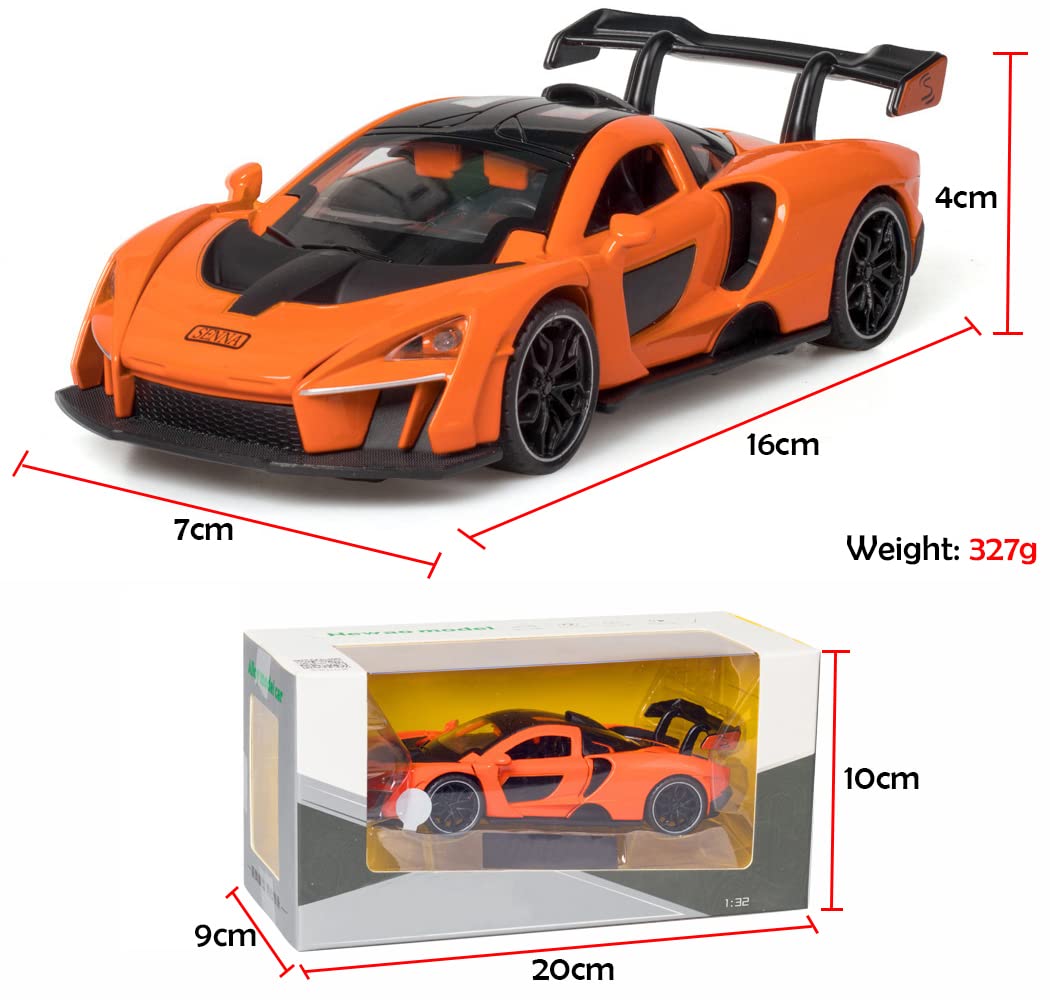 Alloy Collectible Orange McLaren Senna Toy Car Model Pull Back Vehicle DieCast with Lights and Sound