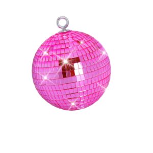 pink mirror disco ball 6 inch small reflects light mirror ball with hanging rings for party decorations, 70s theme party, christmas decorations, dj, wedding, birthday