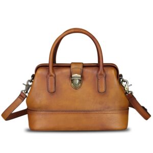 genuine leather satchel handbag for women purse top handle bags handmade vintage crossbody bag purses (brown) medium