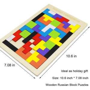 2 Pack Wooden Russian Blocks Puzzle + Hexagon Puzzles for Kids & Adults, Wooden Block Puzzle Intelligence Brain Teasers Toy Logic Game STEM Educational Gift for Children