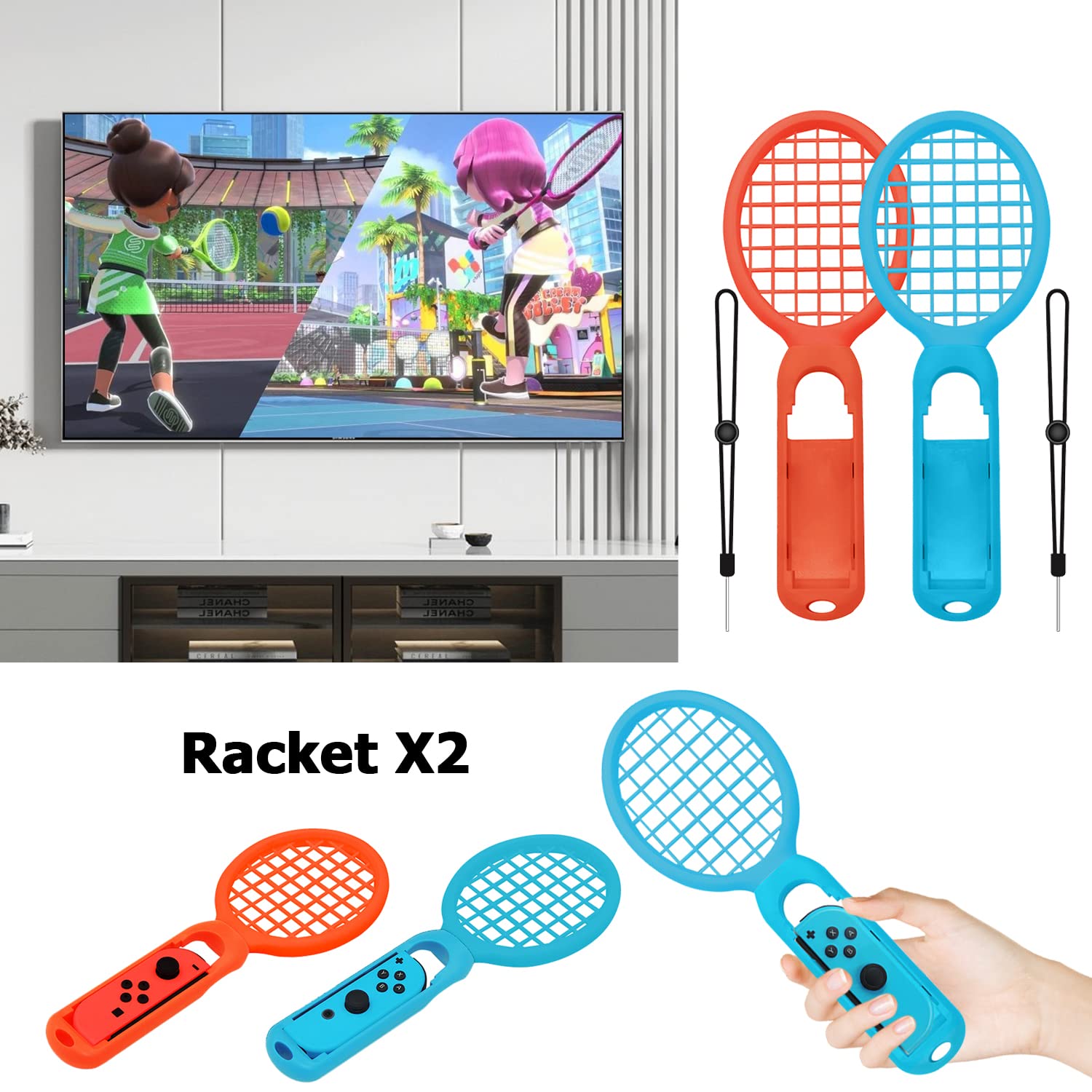 Ermorgen Switch Sports Accessories Bundle, 10 in 1 Kit for Switch Sports Games, with Joycon Fencing Grip for Chambara Game, Leg Straps & Hand Strap, Tennis Badminton Rackets and Bowling Grip