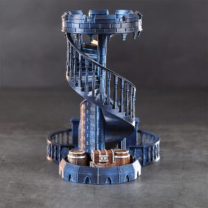 AUSPDICE Dice Rolling Tower and Tray with Spiral Stairs Perfect for Board Game, D&D Dungeons and Dragons, RPG and Pathfinder Role Playing Games (Antique Blue Color)