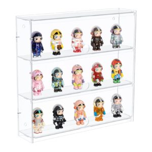 choowin 3-layer clear acrylic display case with door,wall-mounted display shelf for funko pop,countertop display case for collectible action figure,dustproof storage organizer(16x3.7x15.3 inch)