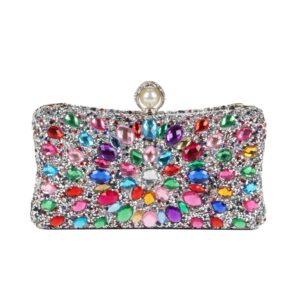 sukutu women rhinestone evening bag multicolored dazzling crystal clutch bag party bridal wedding cocktail handbag