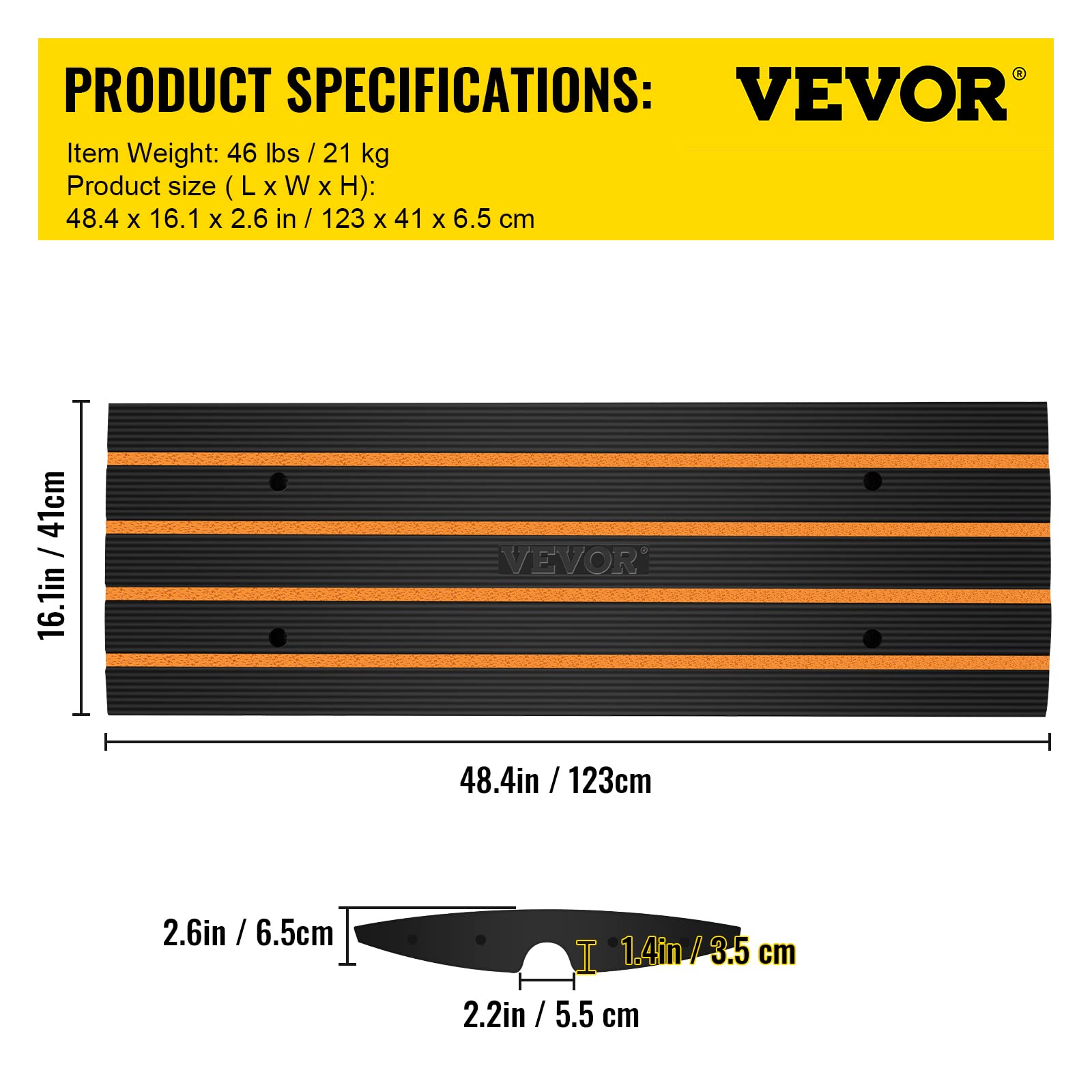 VEVOR Driveway Curb Ramp, 3 Pack 1 Channel Heavy Duty, 33069 Lbs/ 15 Ton Capacity Rubber Driveway Curb Bridge, 2.6" Rise Rubber Ramp for Driveway, Loading Dock, Garage, Sidewalk, Car