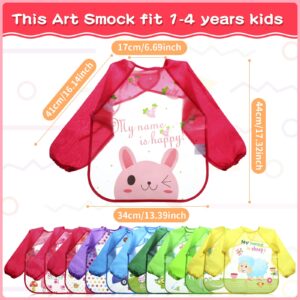 JaGely 12 Pcs Kids Art Smocks Toddler Smock Waterproof Painting Aprons Children Apron with Long Sleeve Washable Bib for Baby Eating (Classic)