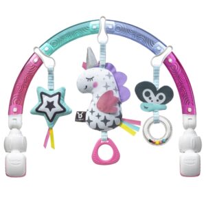 BENBAT Baby Stroller Arch Toy Rainbow Dazzle Friends Play Bar. Fun Newborns Sensory Activity, Adjustable for Bouncers and Car Seat, Unicorn